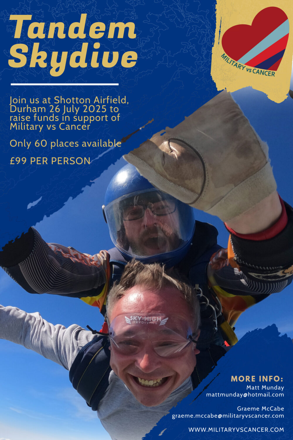 Tandem Parachute Event - 26 July 2025 - Military vs Cancer | One Team ...